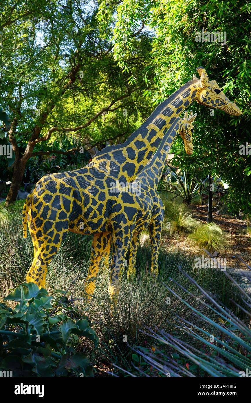 CARLSBAD, CA -4 JAN 2020- View of animals made of colorful LEGO bricks ...
