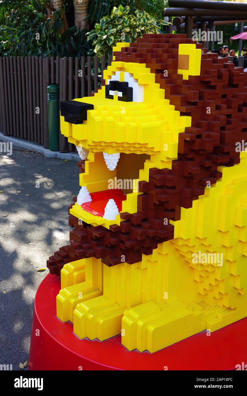 CARLSBAD, CA -4 JAN 2020- View of animals made of colorful LEGO bricks ...