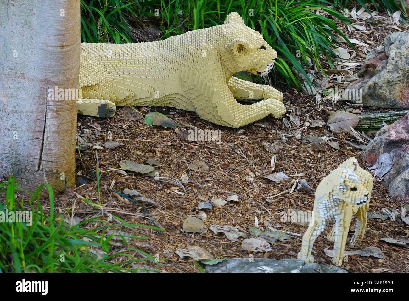 CARLSBAD, CA -4 JAN 2020- View of animals made of colorful LEGO bricks ...
