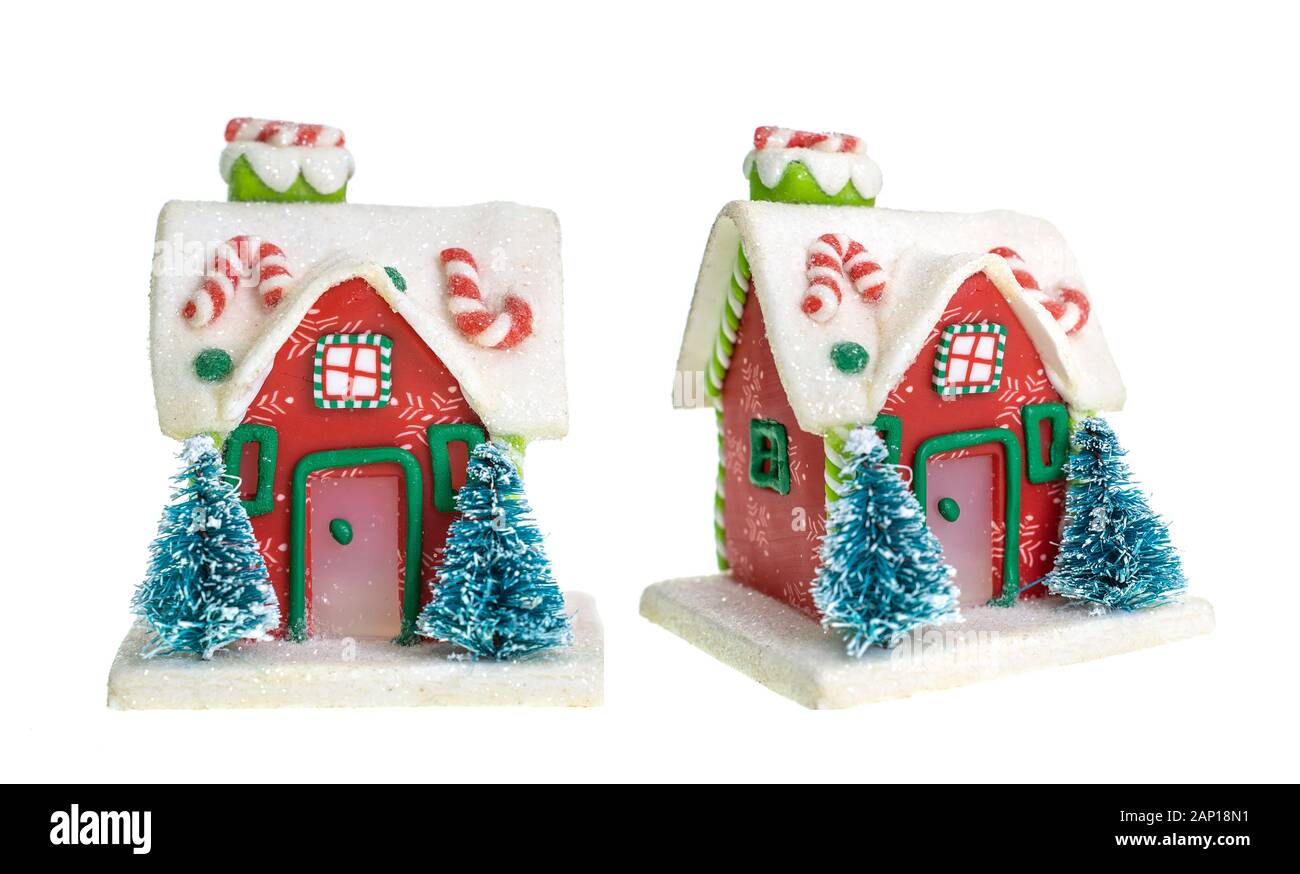 christmas decoration, collection of ginger house on white isolated ...