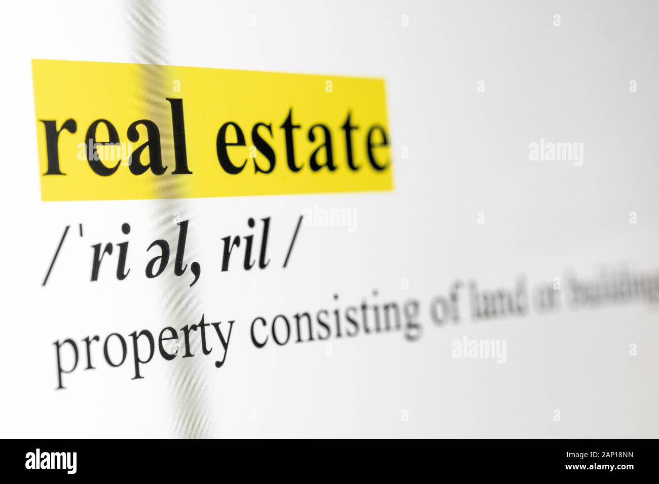 Highlighted text of "Real Estate" with description and phonetic ...