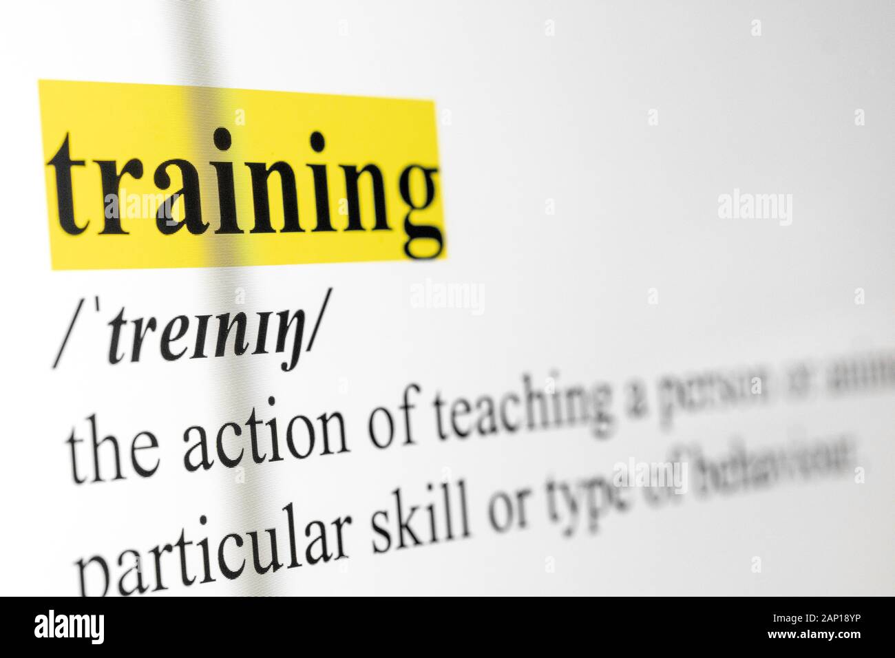 Highlighted text of "Training" with description and phonetic respelling ...