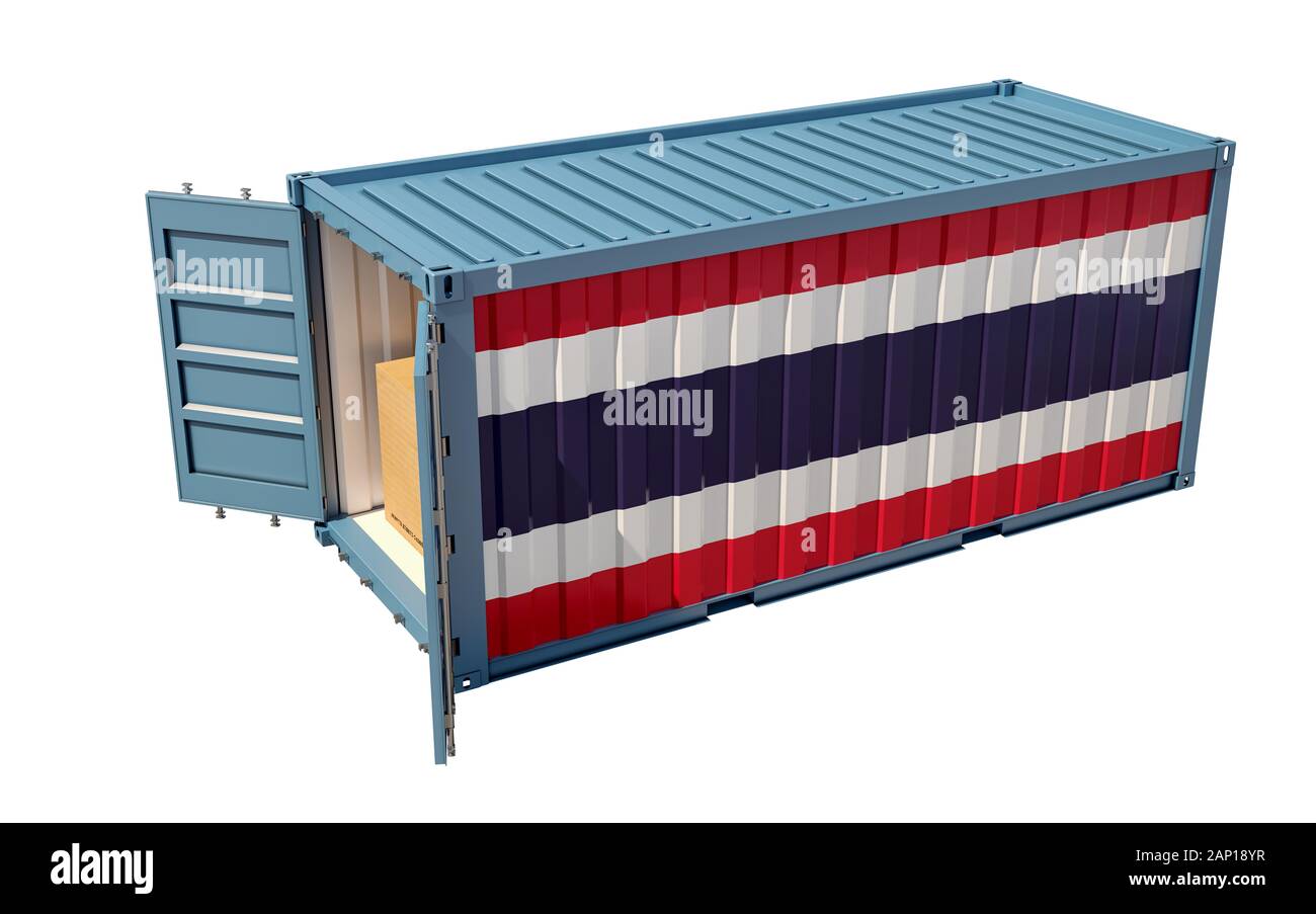 Shipping Container with Thailand flag isolated on white - 3D Rendering ...