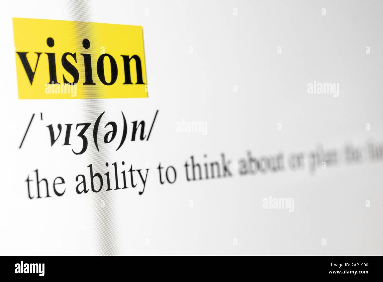 Highlighted text of "Vision" with description and phonetic respelling ...