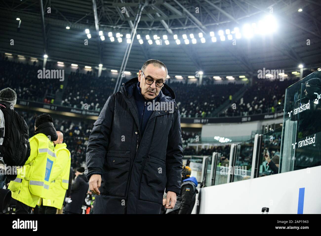 The head coach of Juventus FC Maurizio Sarri looks on before the Serie ...