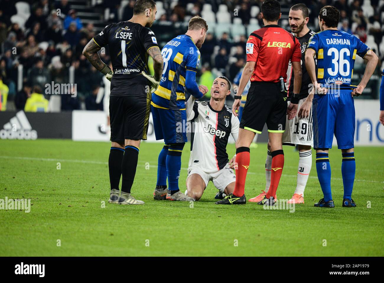 Cristiano Ronaldo of Juventus FC injuries during the Serie A football ...