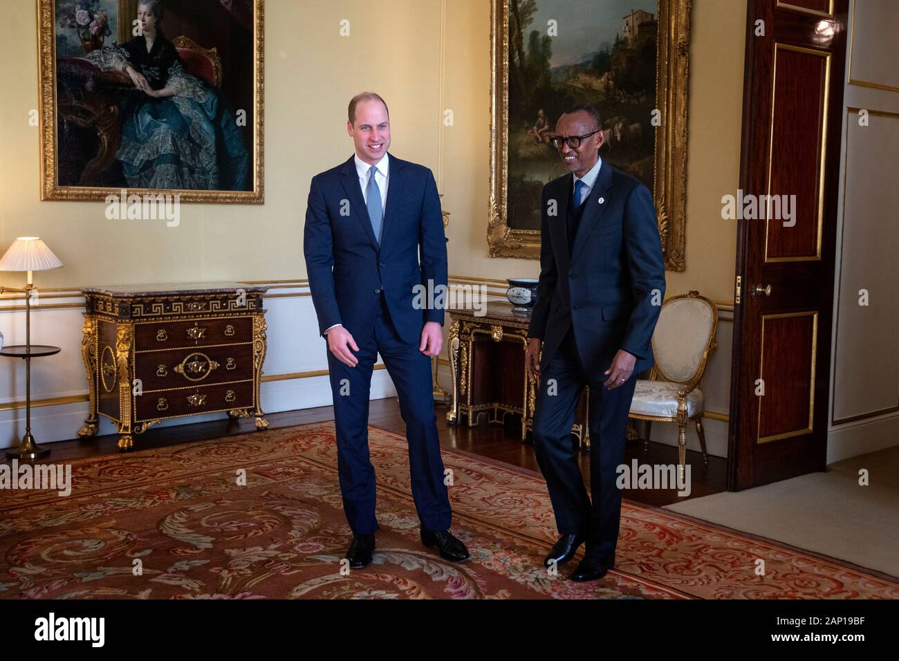 The Duke of Cambridge talks with the President of Rwanda, Paul Kagame, during an audience at ...