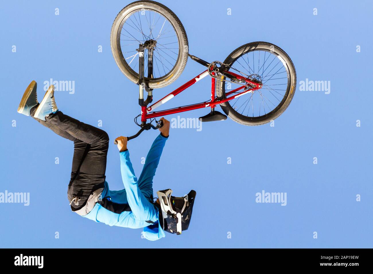 acrobatic aerial jump with mtb Stock Photo - Alamy