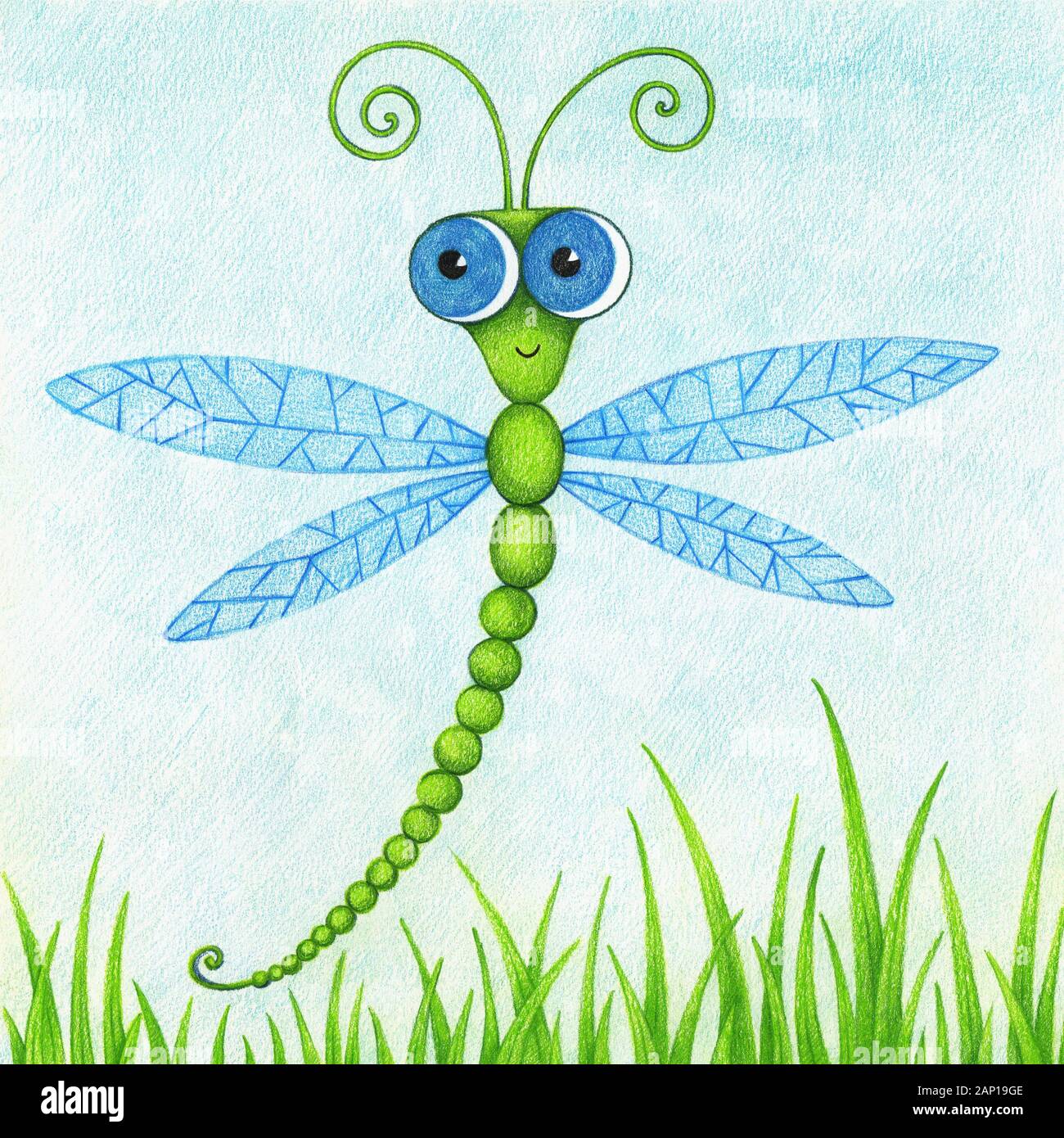 Hand drawn illustration of dragonfly for kids Stock Photo - Alamy