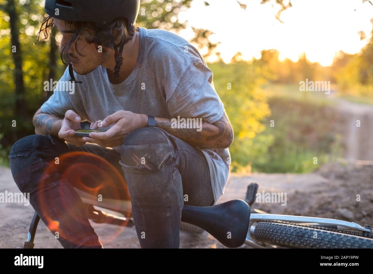 People, sports, active lifestyle and modern technology. Outdoor picture ...