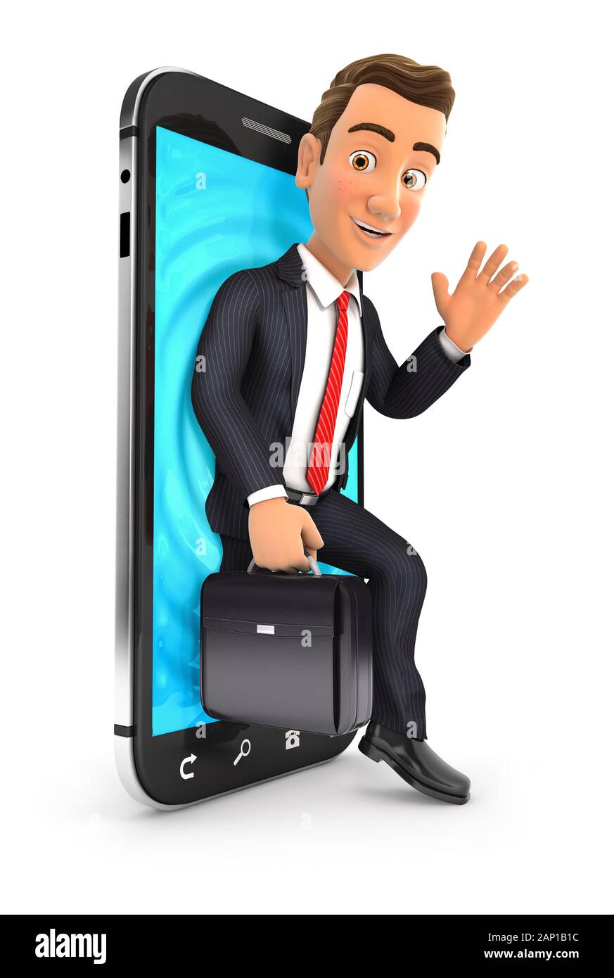 3d businessman coming out of smartphone, illustration with isolated ...