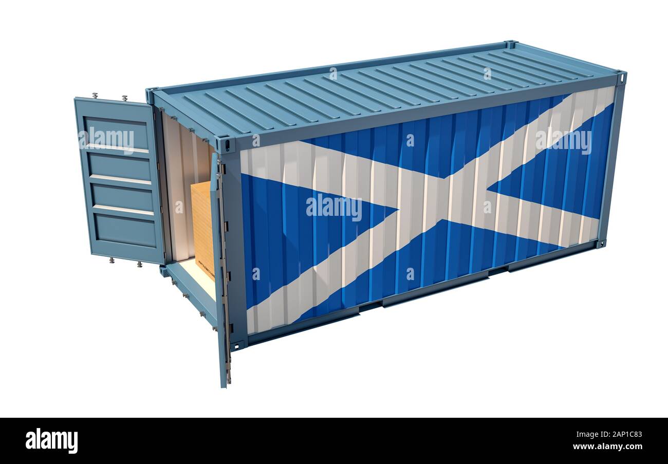 Shipping Container with Scotland flag isolated on white - 3D Rendering ...