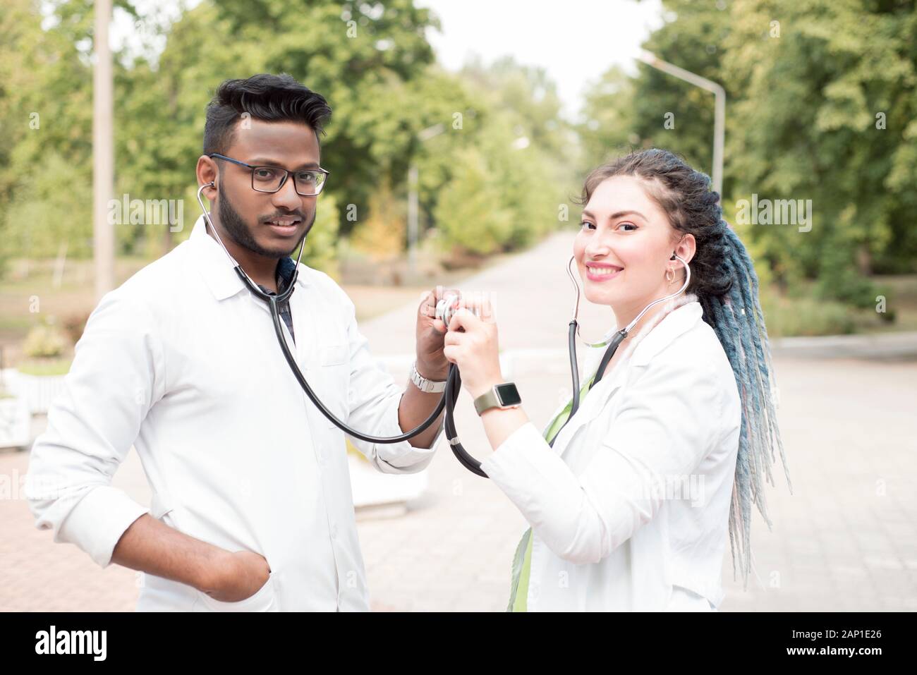 doctors, touching phonendoscopes, as a sign of friendship in medicine ...