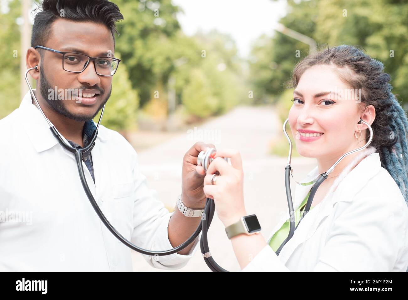 doctors, touching phonendoscopes, as a sign of friendship in medicine ...