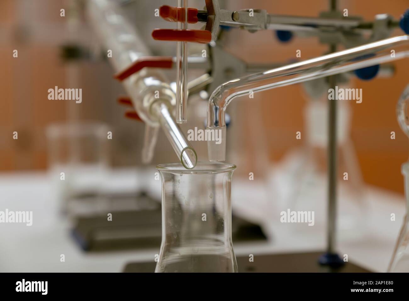 Glass instruments in the laboratory of chemical synthesis Stock Photo ...