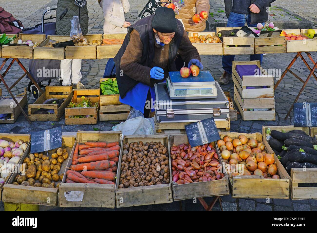 RENNES, FRANCE -28 DEC 2019- Founded in 1622, the Marche des Lices, a ...