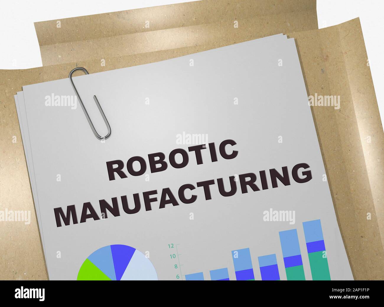 3D illustration of ROBOTIC MANUFACTURING title on business document ...