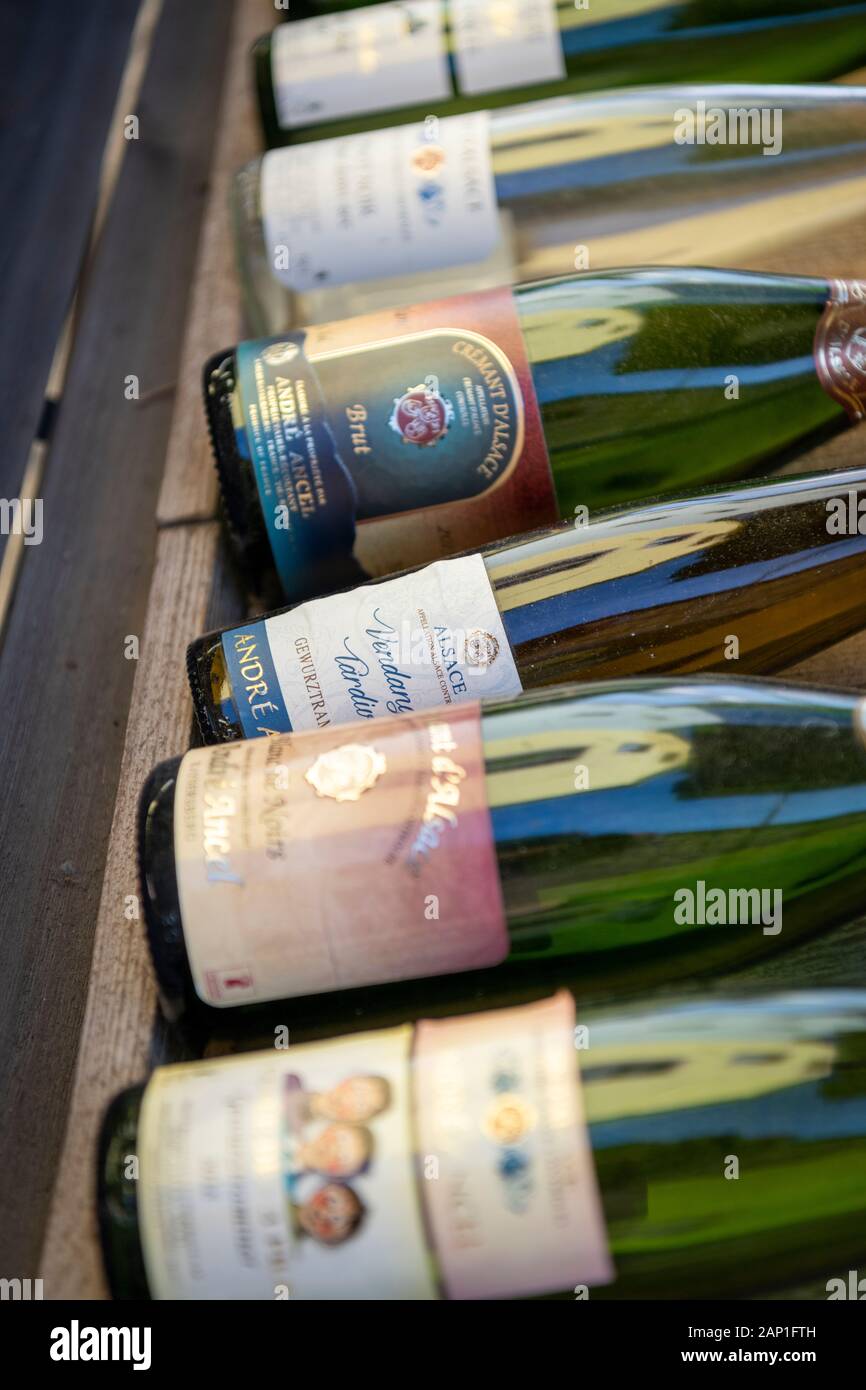 Bottles of Alsace wine or Vin D'Alsace in a box for sale in Alsace ...