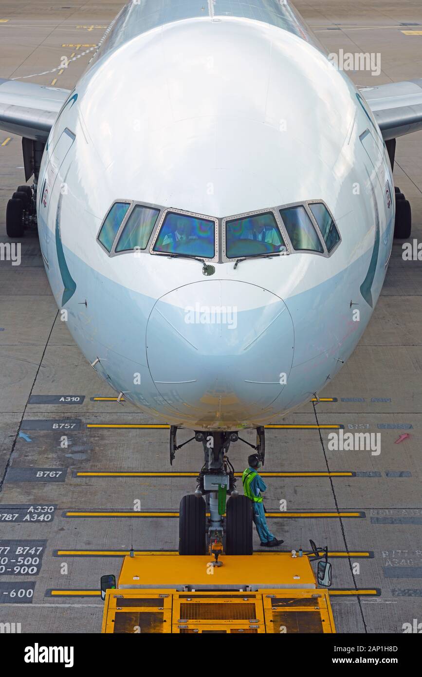 HONG KONG -30 JUN 2019- View of airplanes from Cathay Pacific (CX) at ...