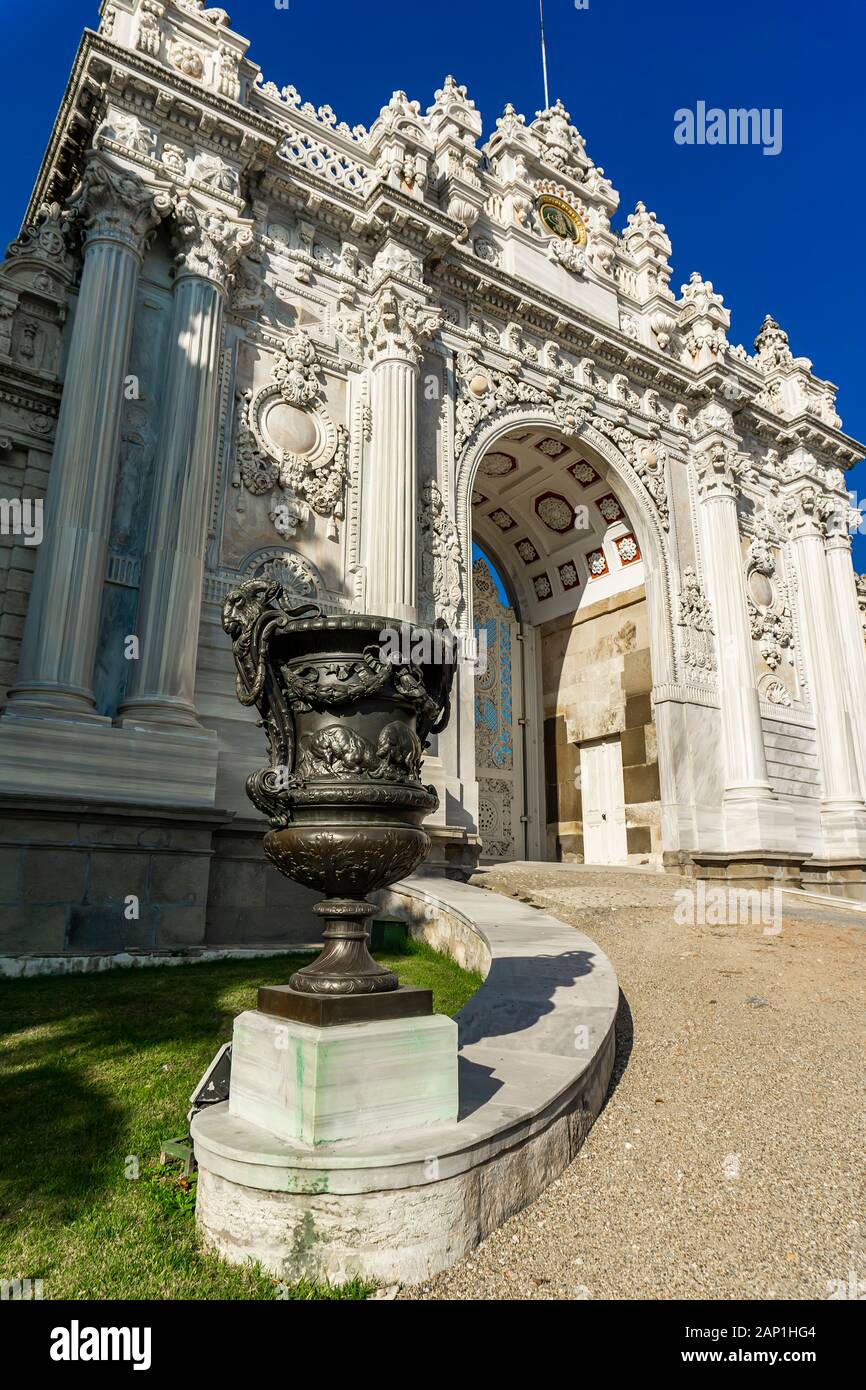 ISTANBUL, TURKEY - NOVEMBER 9, 2019: Gate of the Treasury at Dolmabahce ...