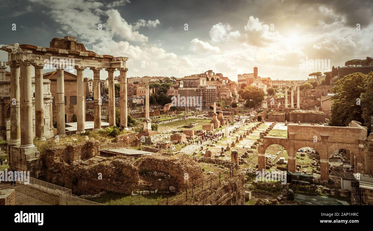Panoramic view of the Roman Forum in Rome, Italy. The Roman Forum is ...