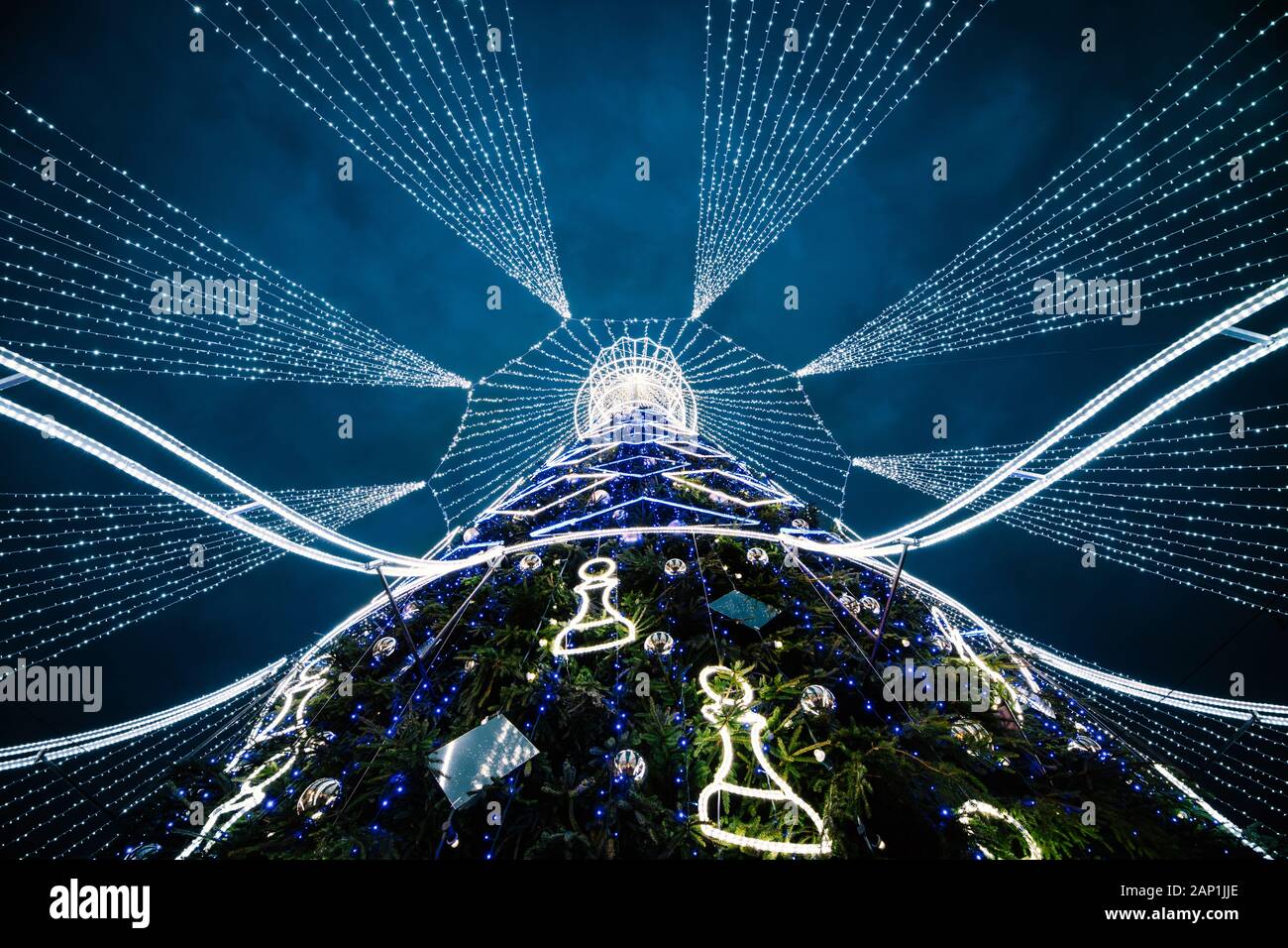 Christmas tree with lights in landscape hi-res stock photography and ...