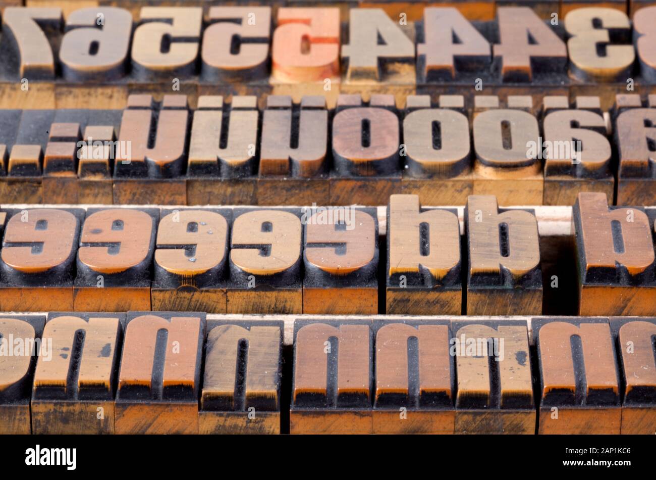 Letters in a type case, block letters made of wood Stock Photo - Alamy