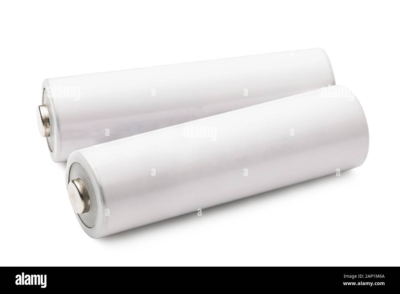 Two batteries isolated on white background Stock Photo - Alamy