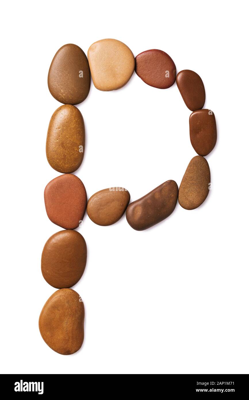 Letter P made of marine small pebbles, top view. Alphabet made of ...