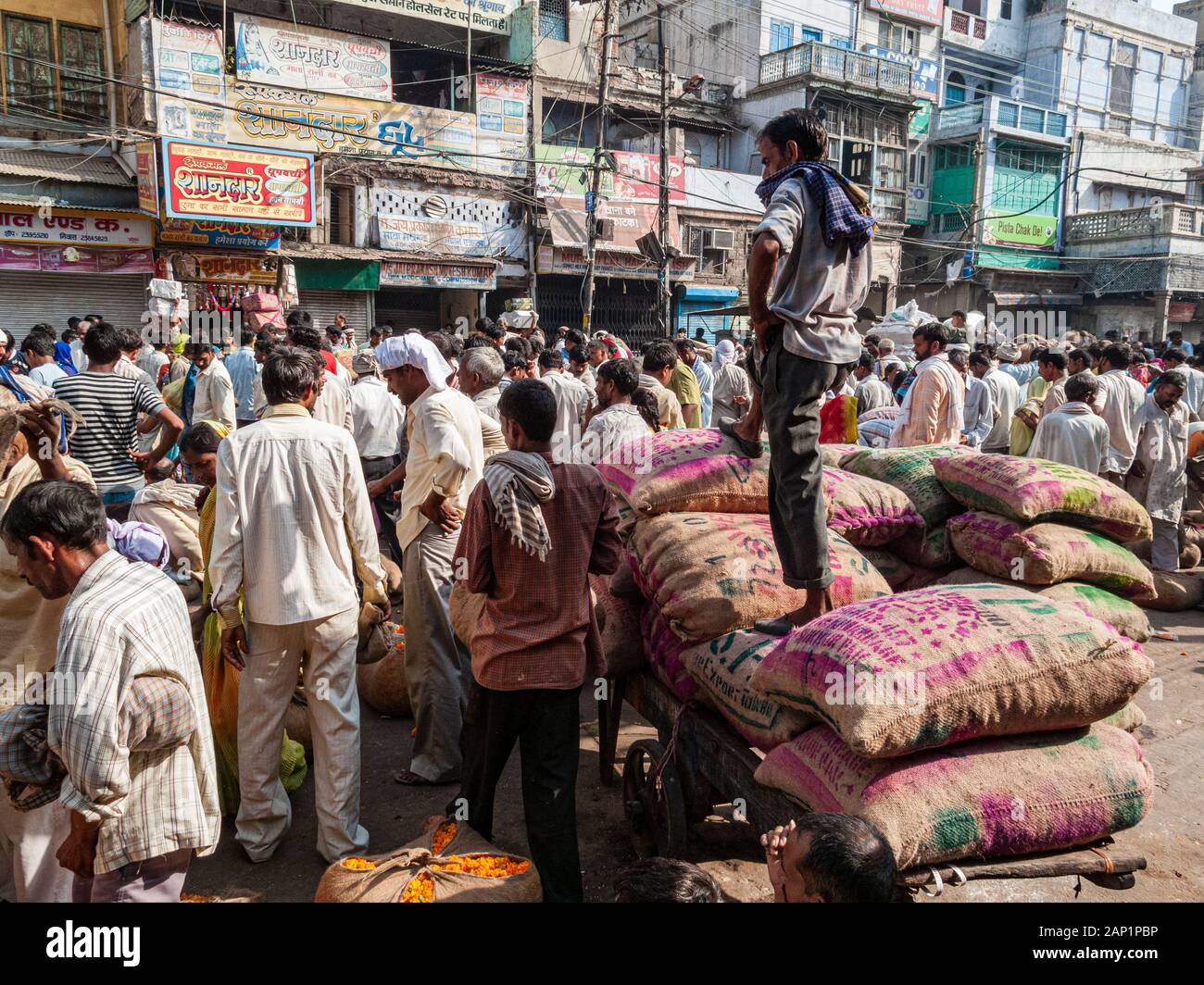 Flowers, packed in sacks, are for sale at the flower wholesale market ...