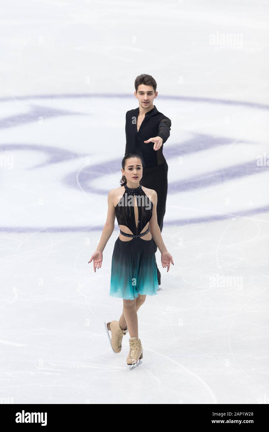 Elizaveta Khudaiberdieva and Andrey Filatov of Russia compete during ...