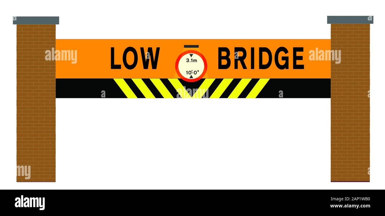 Low Bridge with warning signs Vector Drawing Stock Photo - Alamy