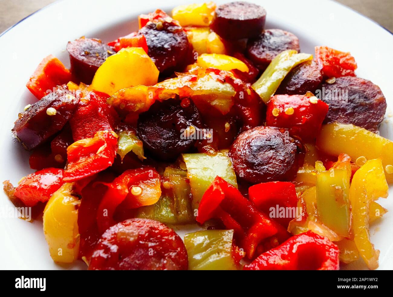 Greek Cuisine. Sausage and Peppers in Red Wine & Tomato Sauce ...