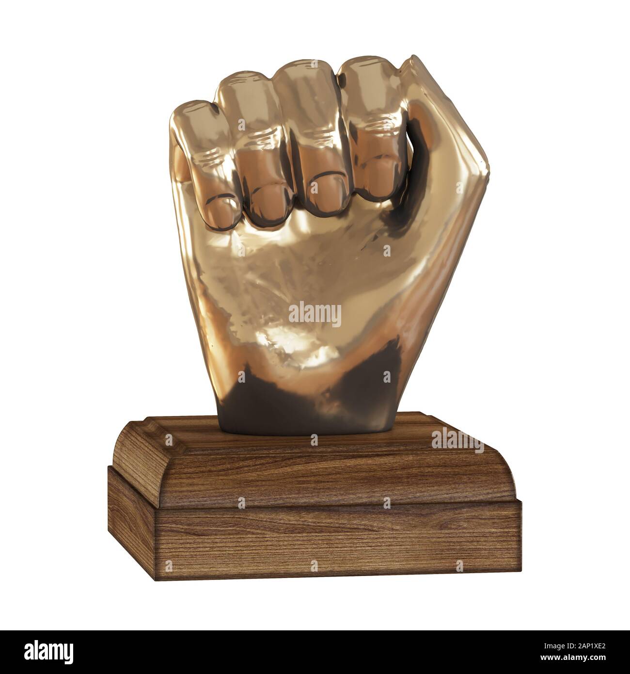 Golden statuette of a hand with fingers clenched into a fist on a ...