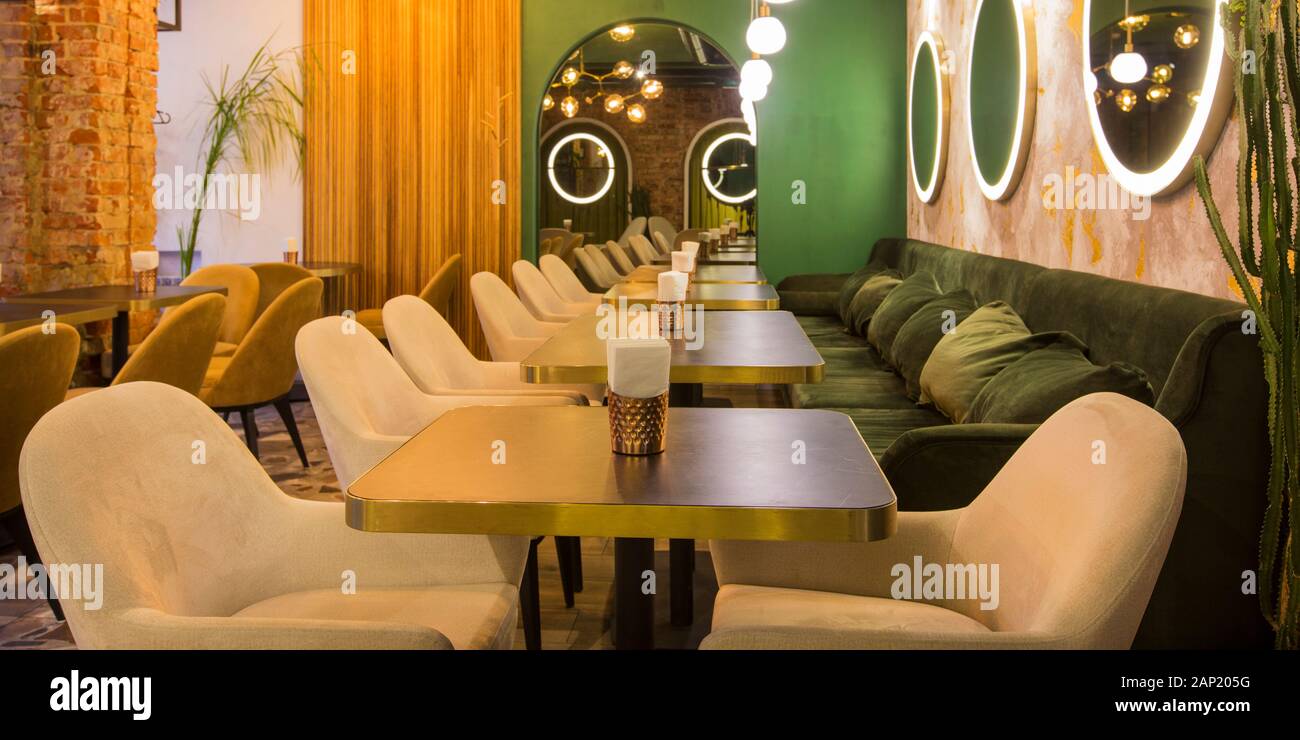 Empty restaurant with modern interior, copy space Stock Photo - Alamy