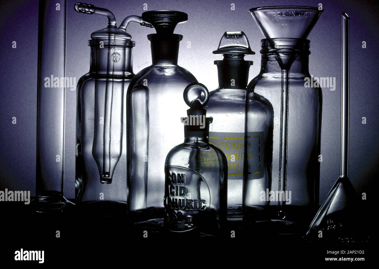 Still life of a variety of laboratory glassware Stock Photo - Alamy