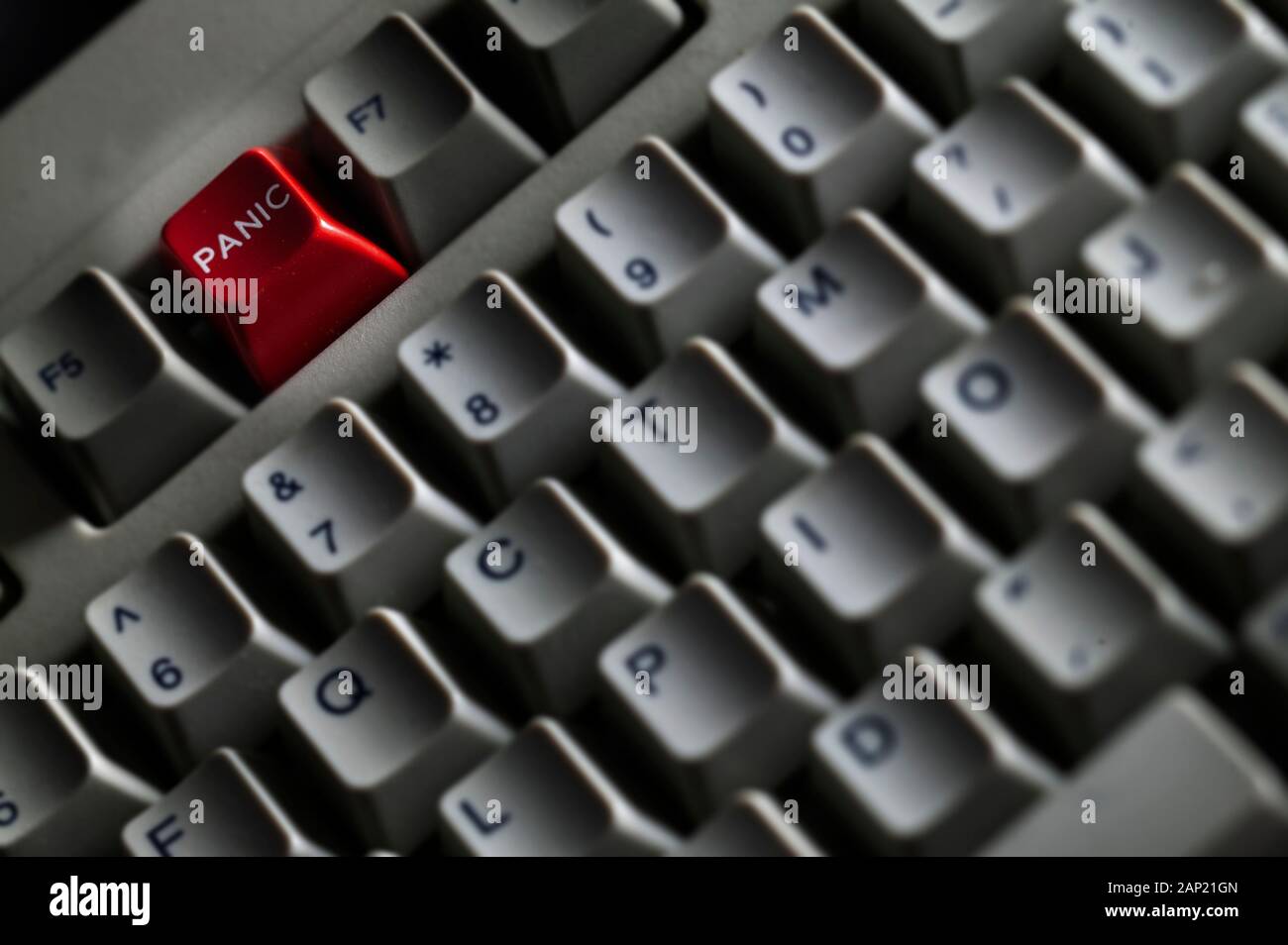 A red panic button displayed on a computer keyboard Stock Photo - Alamy