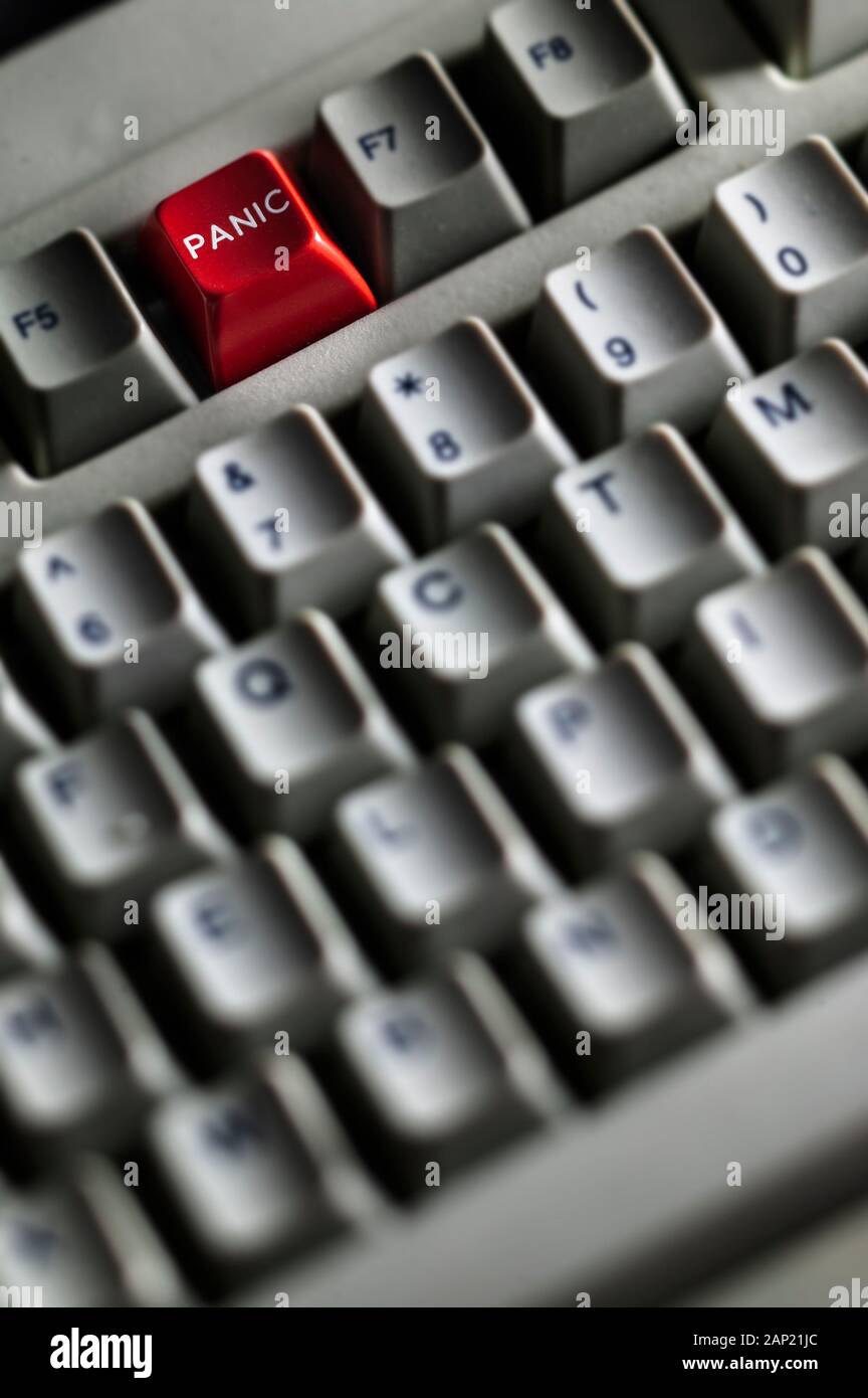 A red panic button displayed on a computer keyboard Stock Photo - Alamy