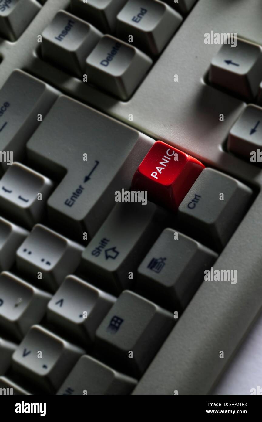 The red panic button displayed on a computer keyboard Stock Photo - Alamy