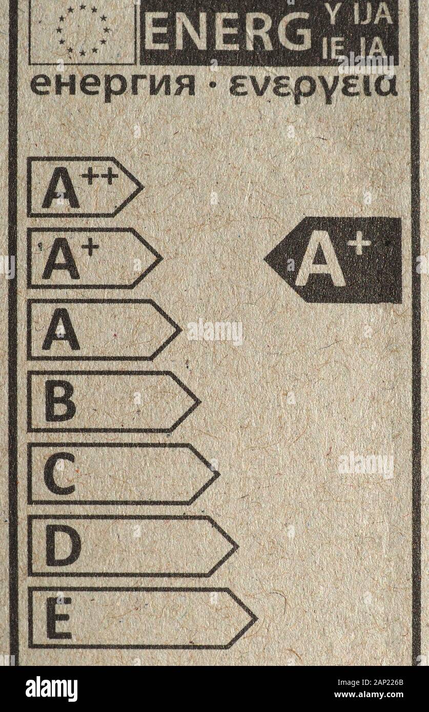 European Union energy label with energy efficiency classes Stock Photo ...