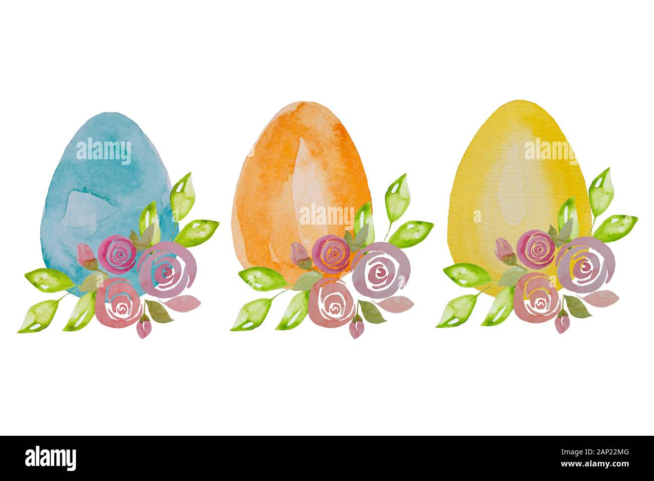 Watercolor, hand drawn colorful Easter eggs with flowers, greeting card ...