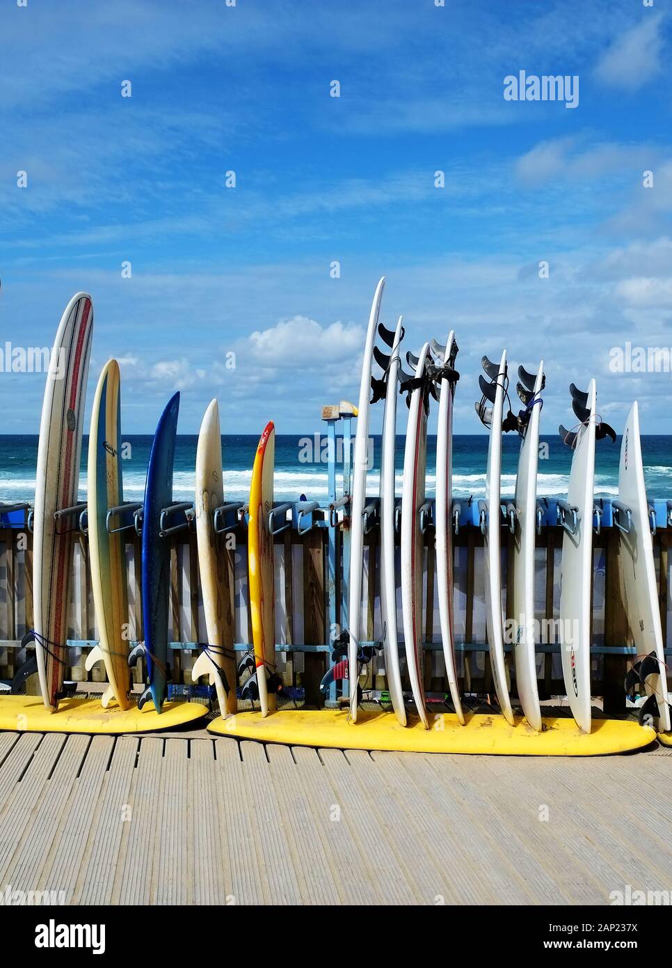 surf board storage rack at fistral beach, newquay, cornwall, england ...