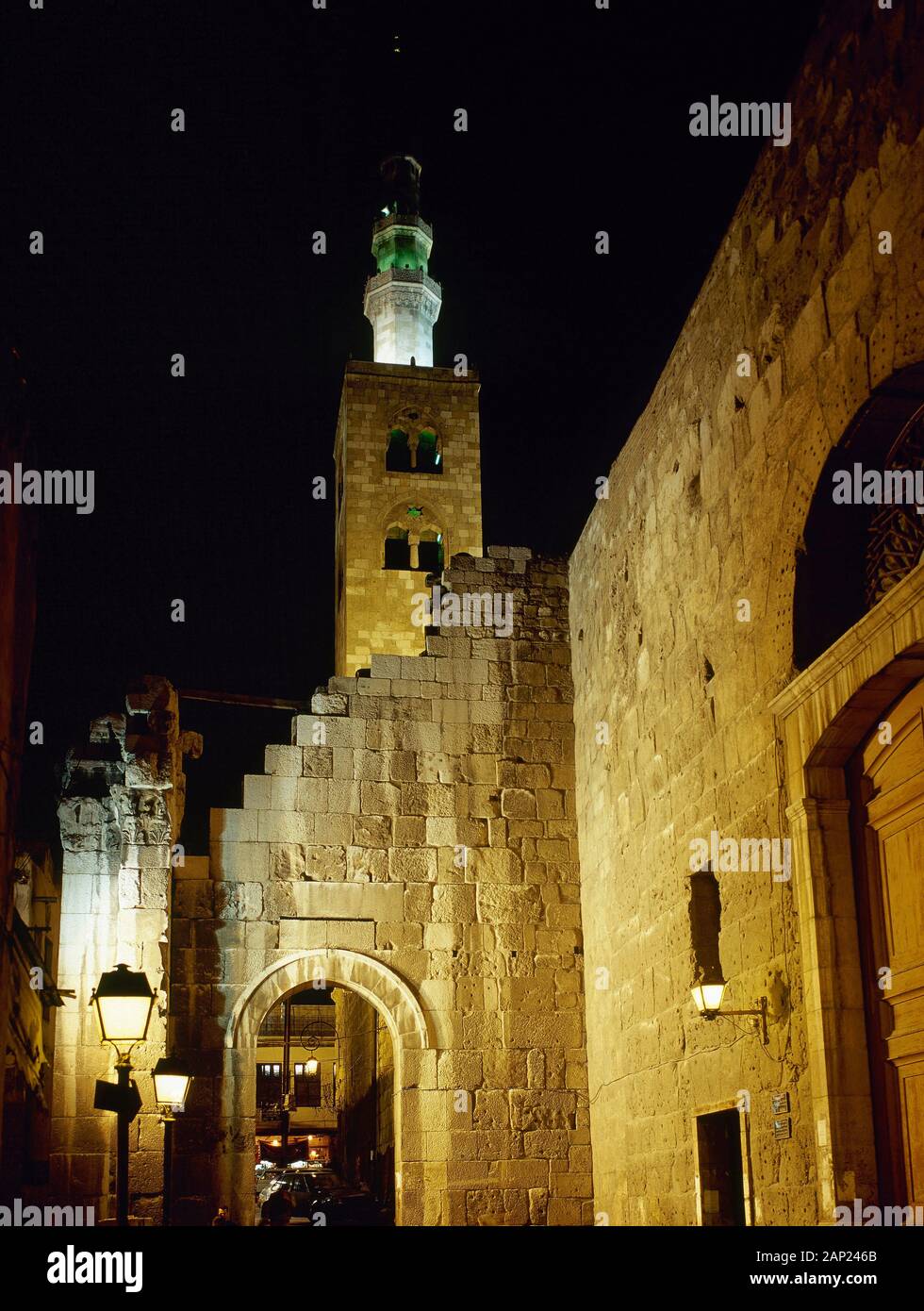 Syrian Arab Republic. Damascus. Night view of one of the streets of the ...