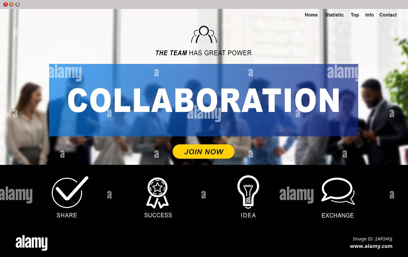 Collaboration website page over business team meeting Stock Photo - Alamy