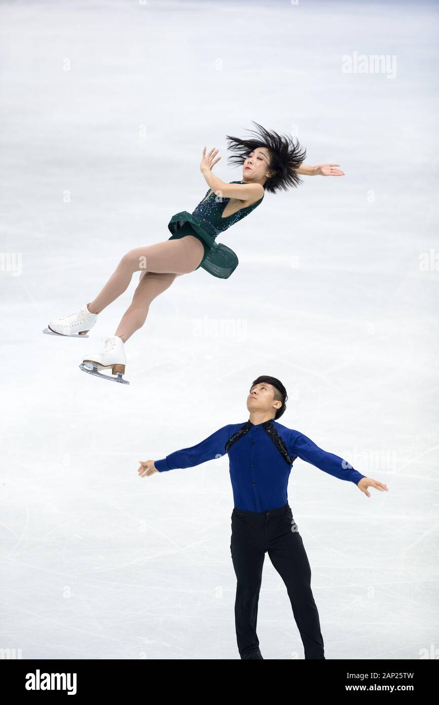 Wenjing Sui and Cong Han of China compete during senior pairs free ...
