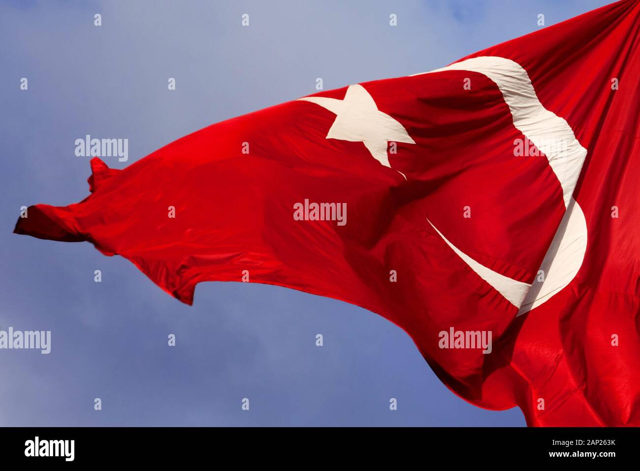 Turkish flag at windy sun day. Close-up view Stock Photo - Alamy