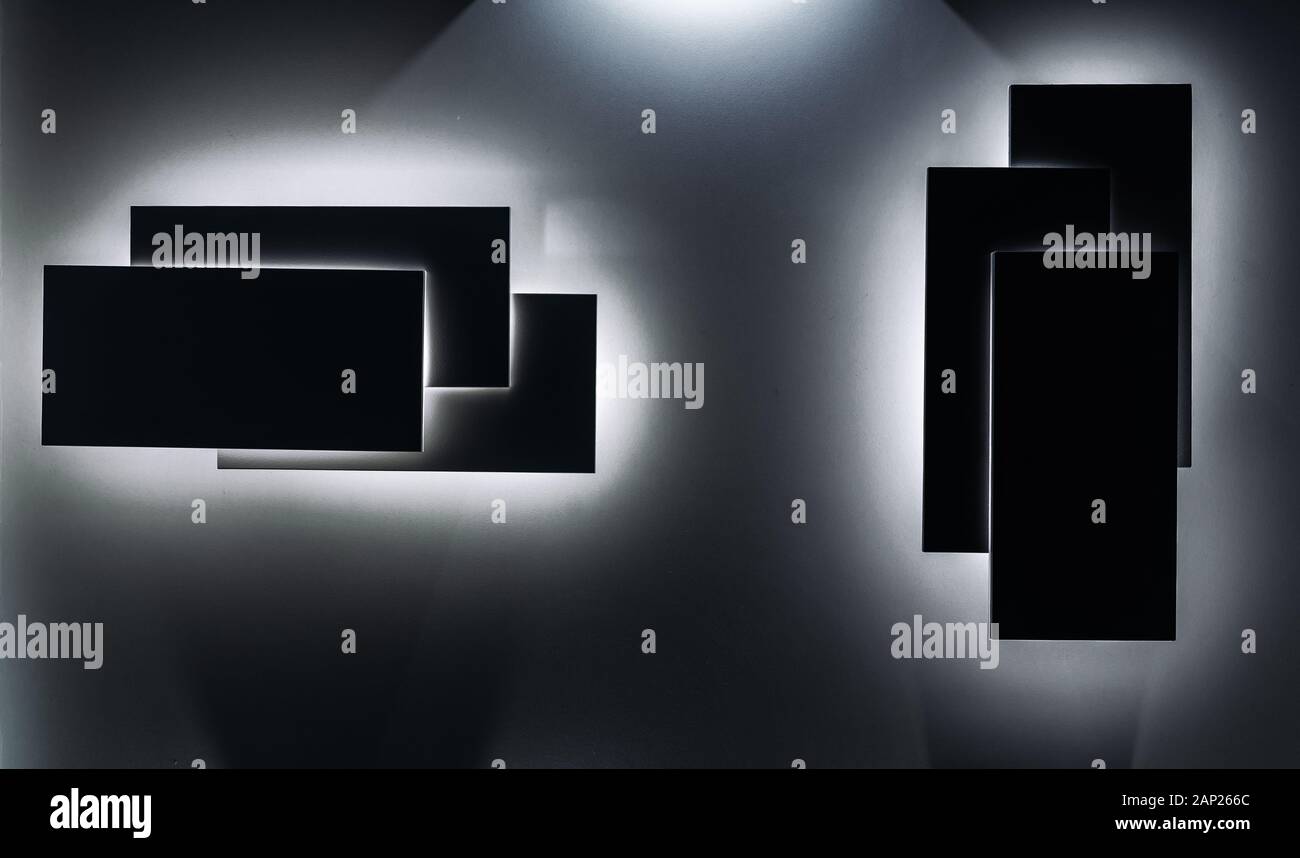 Rectangular LED wall lamps. LED lighting in a modern interior Stock ...