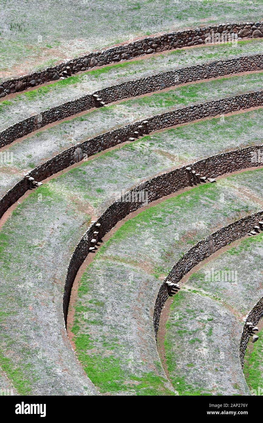 Circles of the old Inca ruins agricultural terraces, Moray, Cusco ...