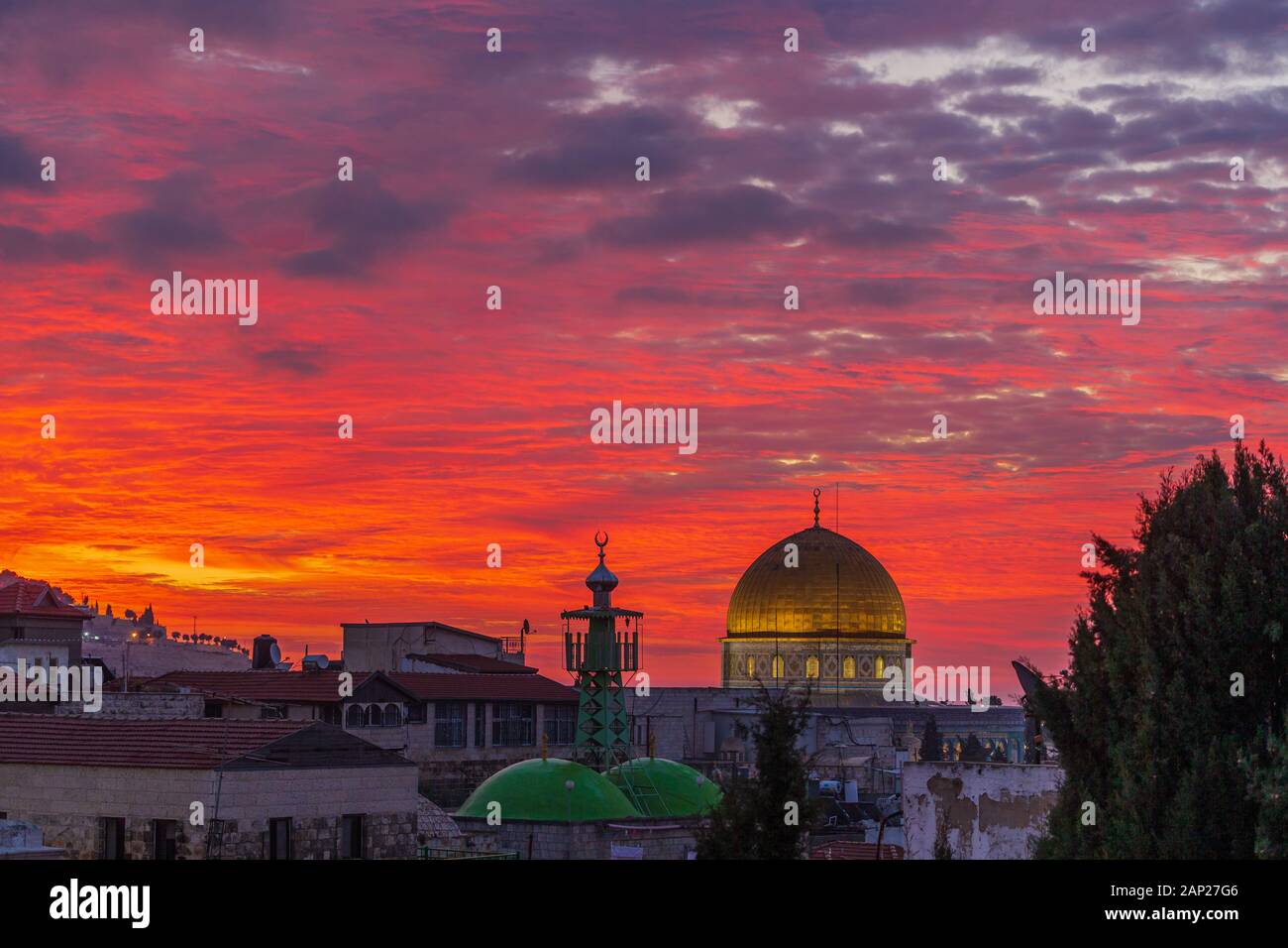 Dramatic Sunrise behind the Dome of the Rock - Jerusalem, Israel Stock ...