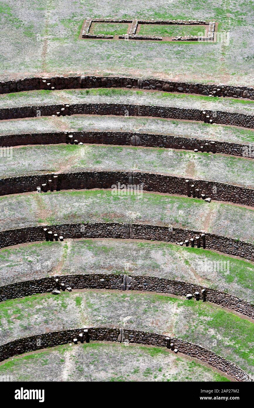Circles of the old Inca ruins agricultural terraces, Moray, Cusco ...